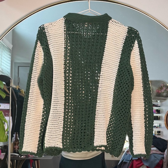 Alexa Chung | Jackets & Coats | 33 Alexa Chung Bowling Twotone Crocheted Cotton Jacket Green ...